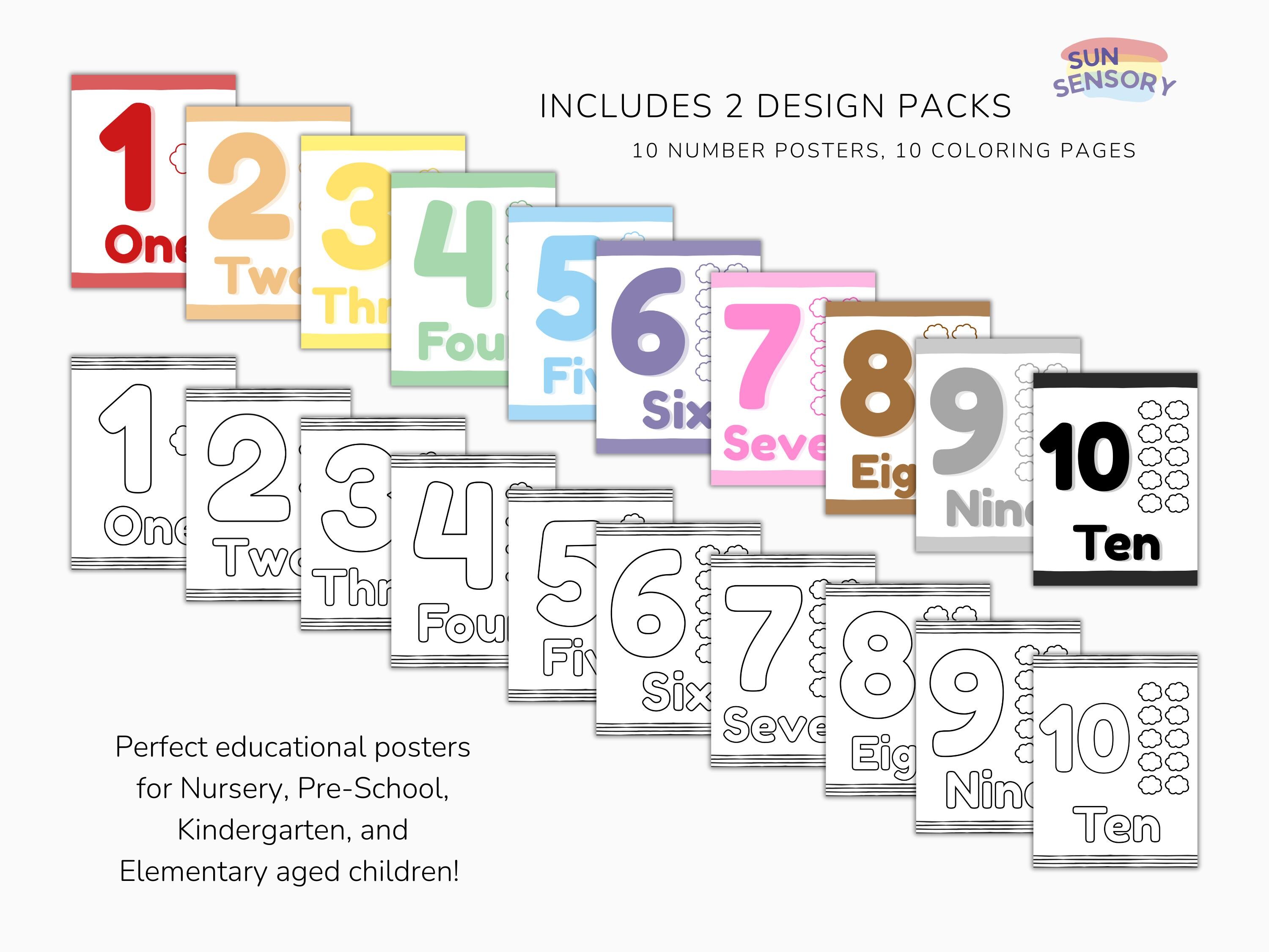 Number Posters and Coloring Pages - Printable Posters for Classroom ...