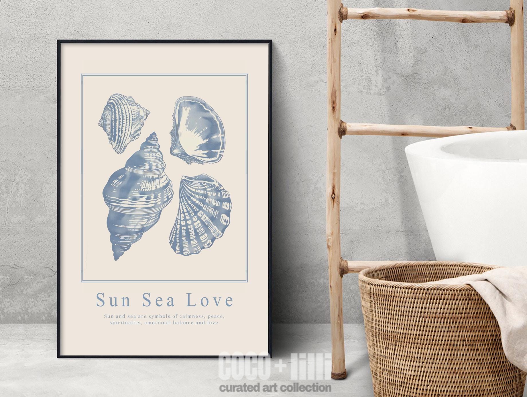 Seashell Print Light Blue Shell Art Beach Wall Art Ocean Art ...