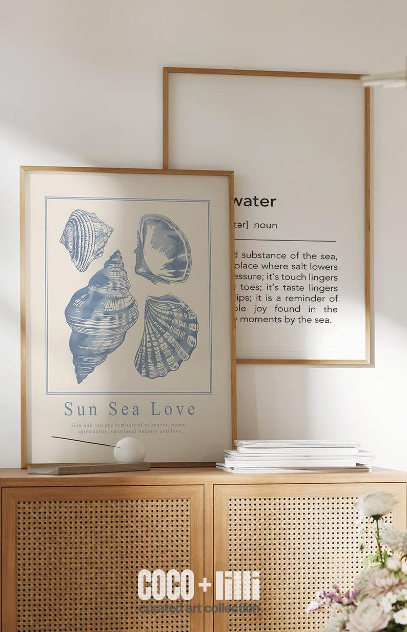 Seashell Print Light Blue Shell Art Beach Wall Art Ocean Art ...