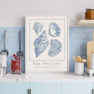 Seashell Print Light Blue Shell Art Beach Wall Art Ocean Art ...