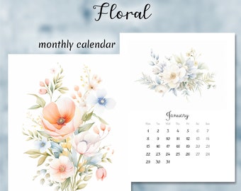 Printable Calendar 2025, Floral, Watercolor Flowers, Artistic Monthly ...