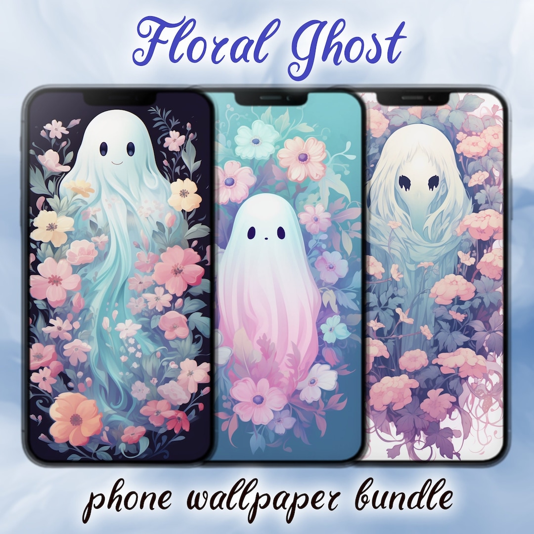 Floral Ghost Phone Wallpapers, Bundle of 9 Minimalist Cute Ghost ...