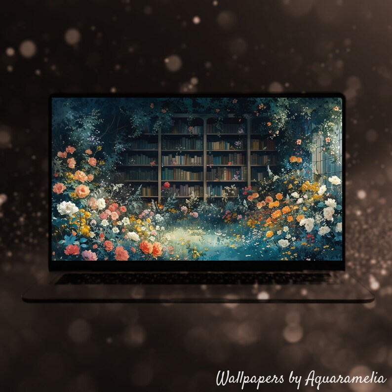 Floral Library Background, Romantic Books, Reading Desktop Background ...