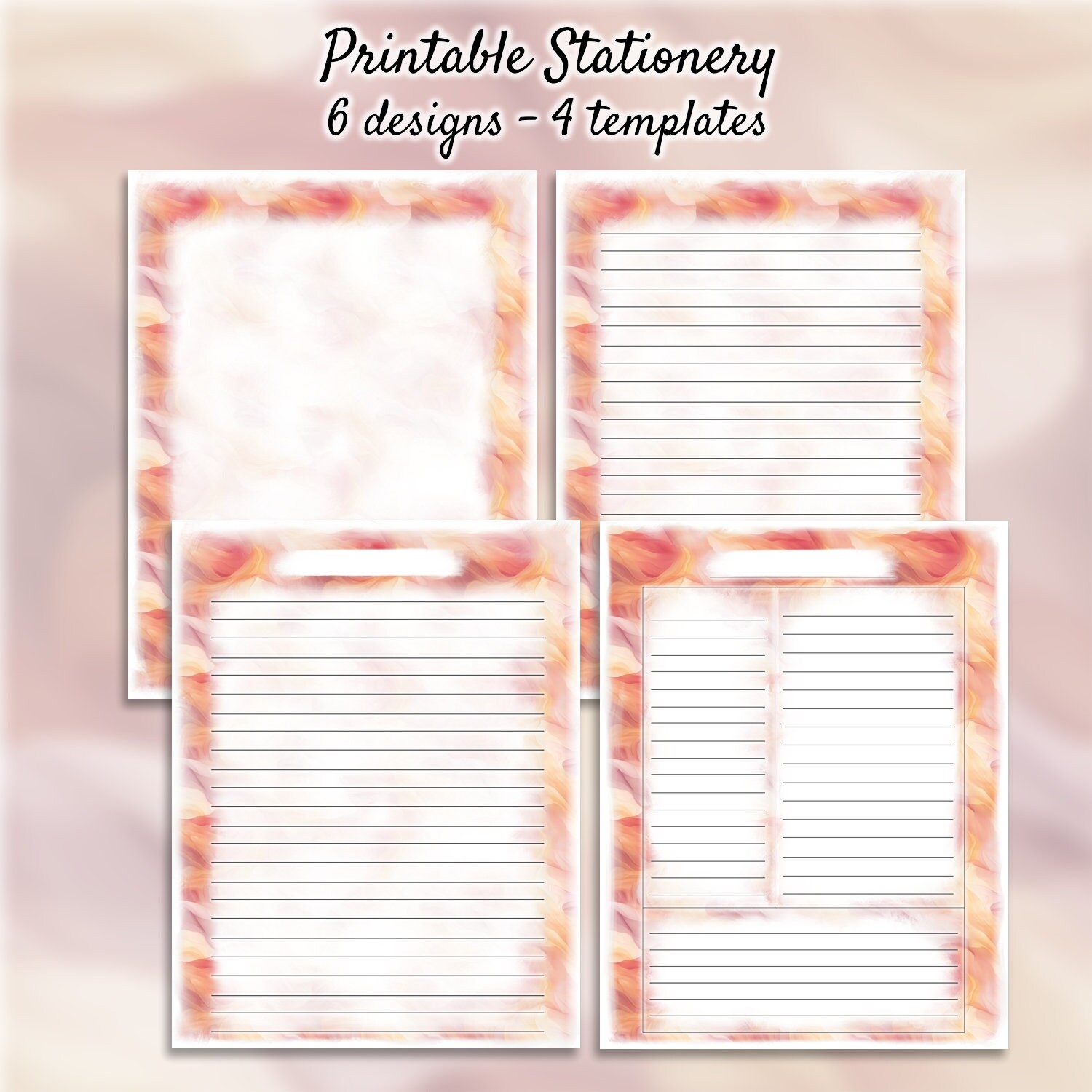 Colorful Abstract Printable Paper Template for Gift Notes, Recipe Cards ...