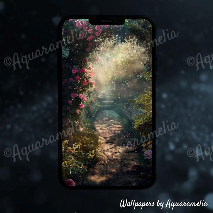 Magical Garden Spring Aesthetic Smartphone Background, Fantasy Nature ...