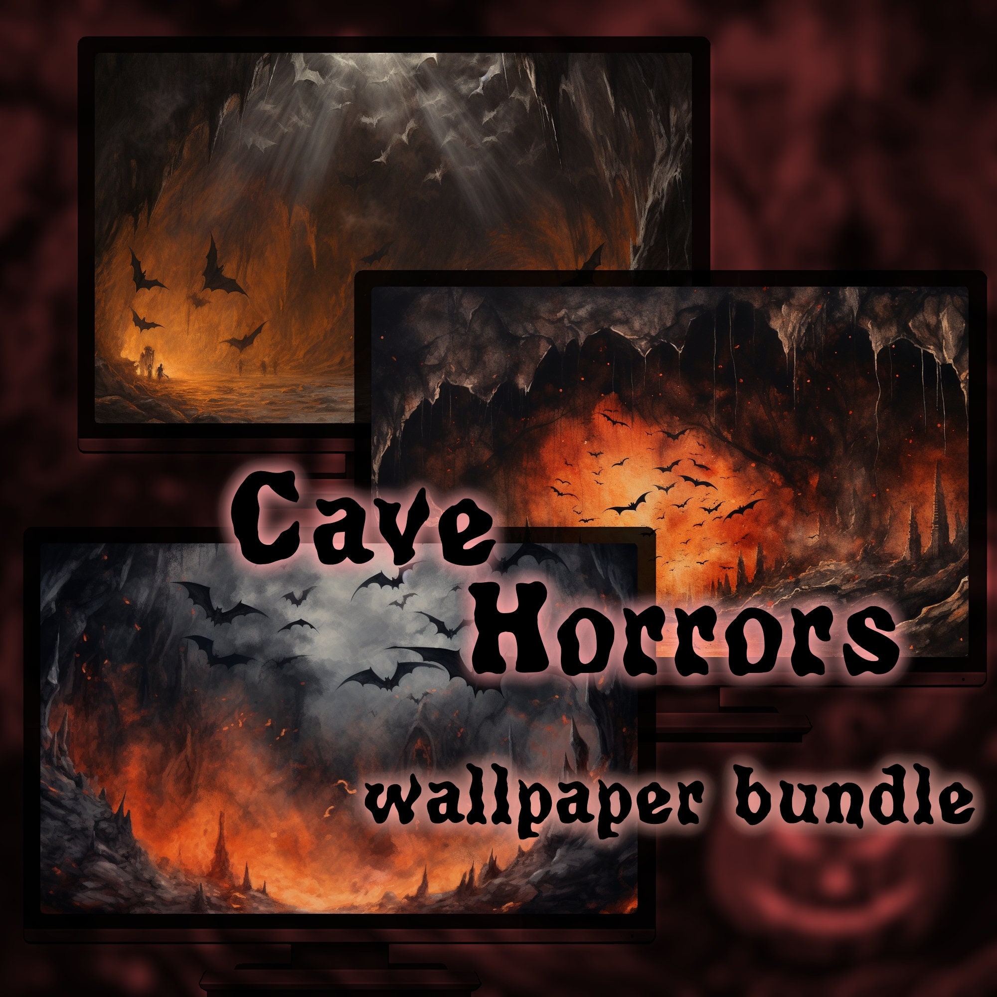 Cave Horrors Desktop Wallpapers Bundle of 9 Creepy Bat Scary - Etsy