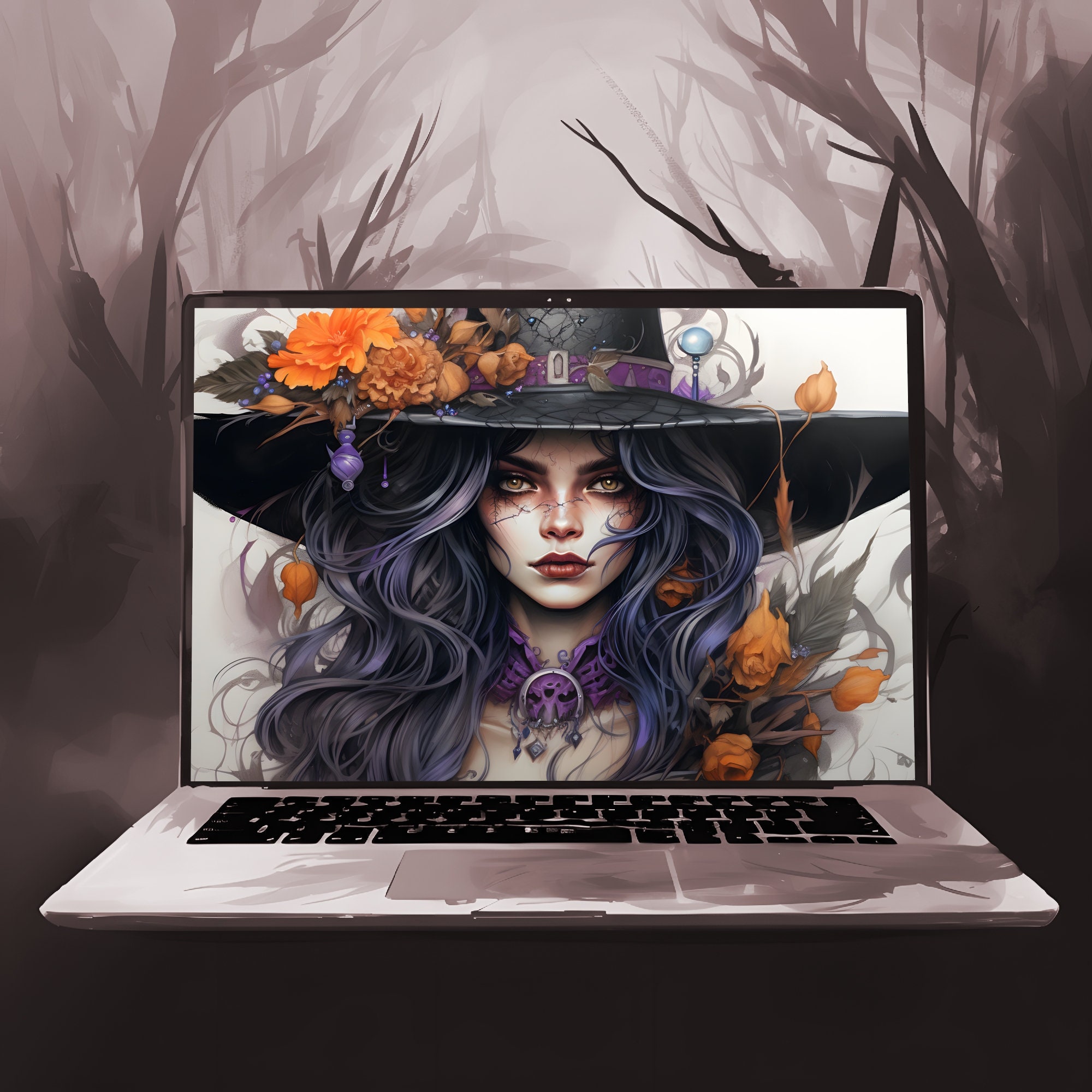 Halloween Witch Desktop Wallpapers, Bundle of 9 Magical Halloween Witch ...