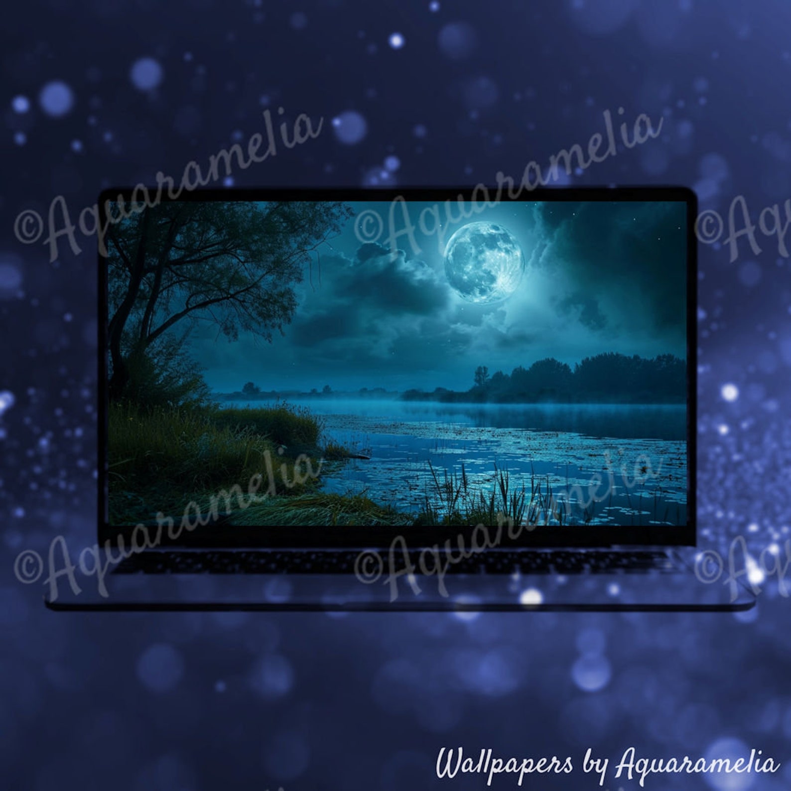 Moon Night Fantasy Background, Dark Desktop Background, Fantasy ...