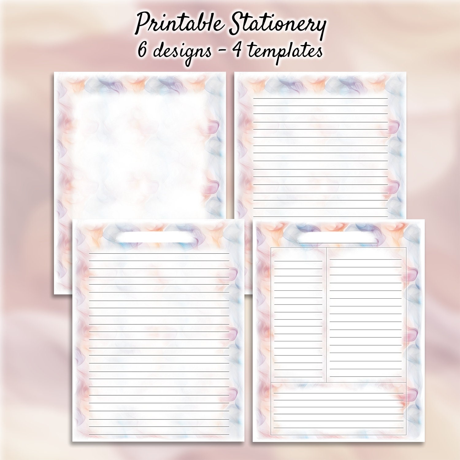 Colorful Abstract Printable Paper Template for Gift Notes, Recipe Cards ...