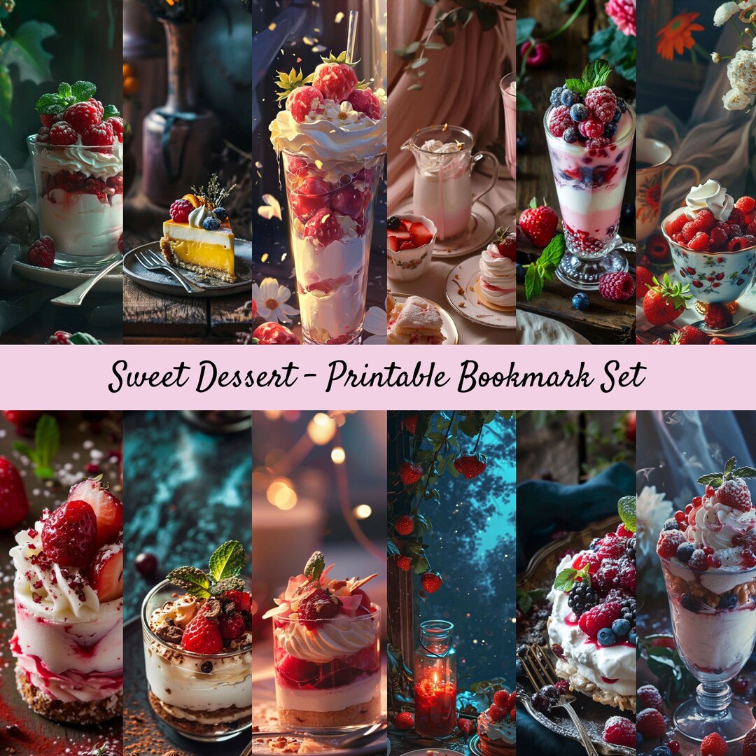Printable Bookmark Set, Digital Bookmarks, Instant Download, Sweet Food ...