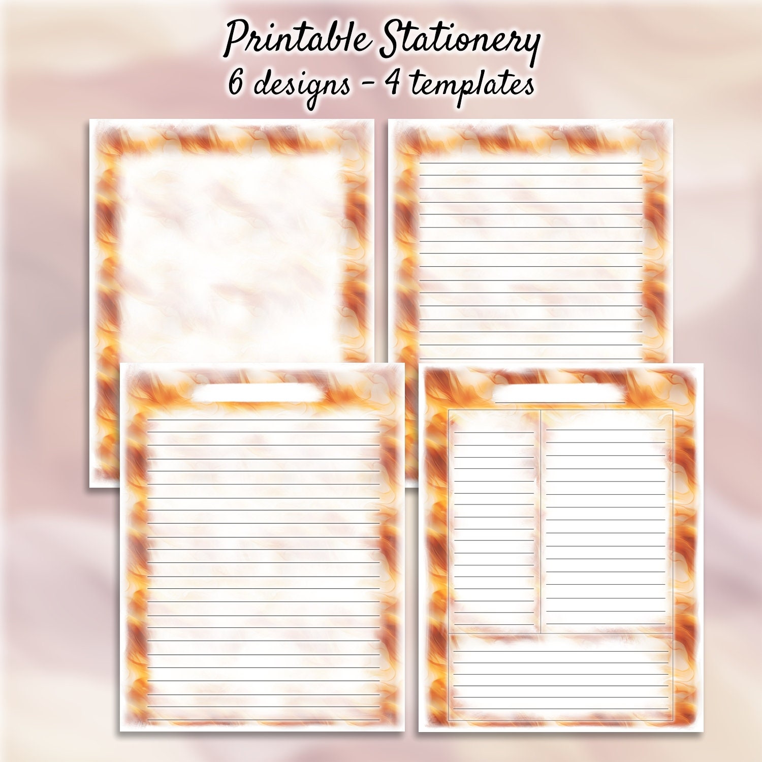 Colorful Abstract Printable Paper Template for Gift Notes, Recipe Cards ...