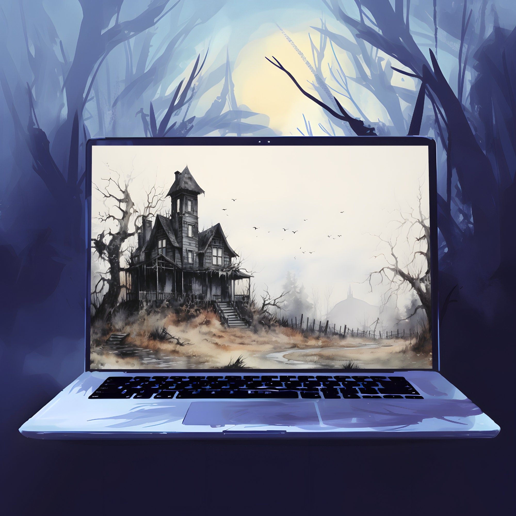 Haunted House Desktop Wallpapers, Bundle of 7 Creepy Mansion Scary ...