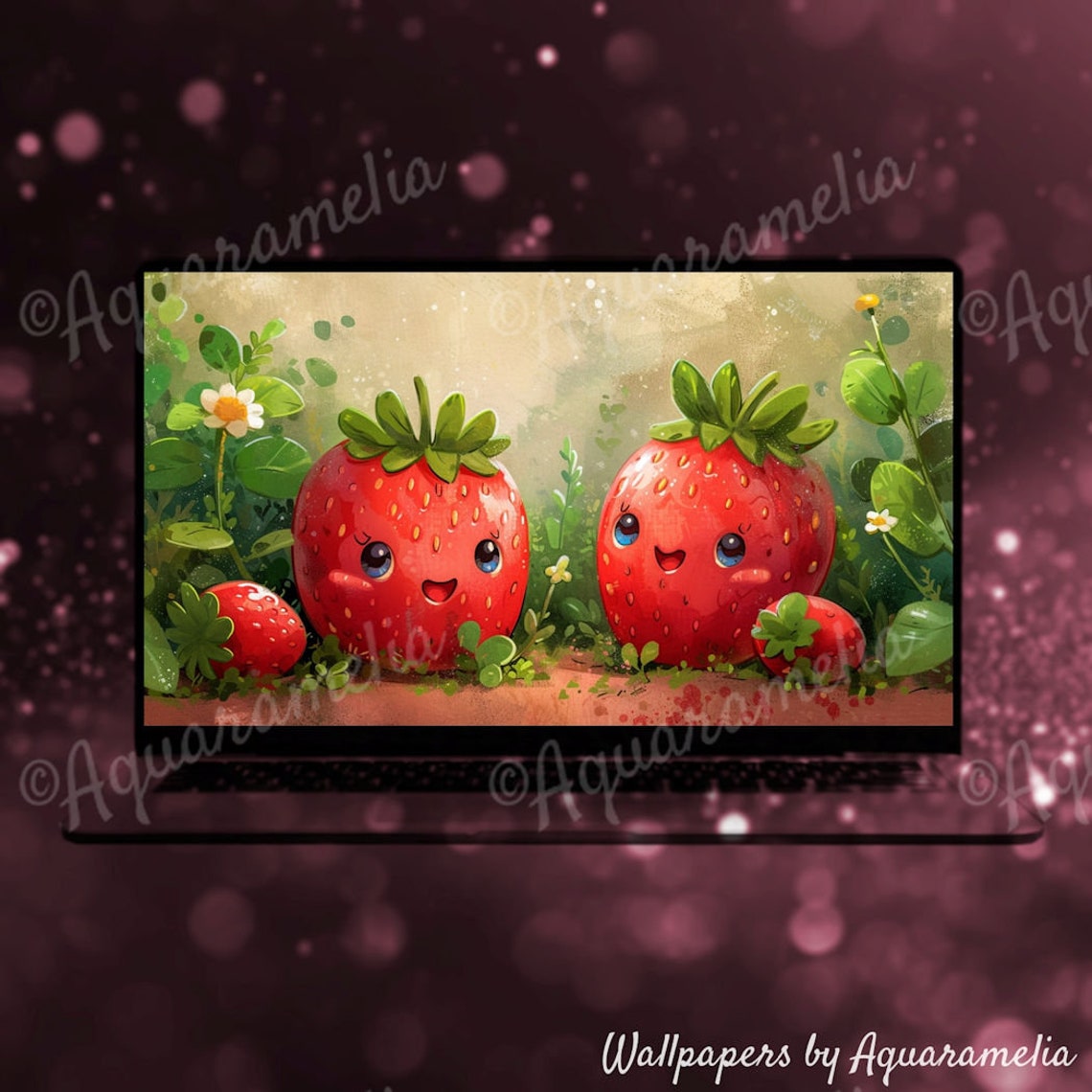 Cute Fruit Desktop Wallpaper, Kawaii Fruit Wallpaper, Food Lovers Gift ...