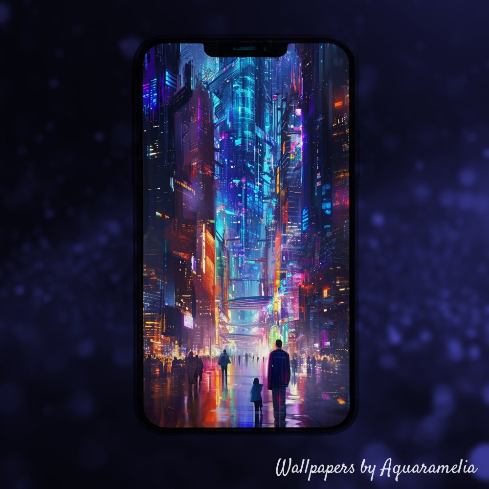 Futuristic City Cyberpunk Phone Background, Synthwave Urban Lock Screen ...