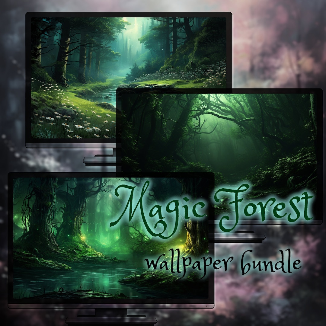 Magic Forest Desktop Wallpapers, Bundle of 8 Enchanted Deep Forest ...