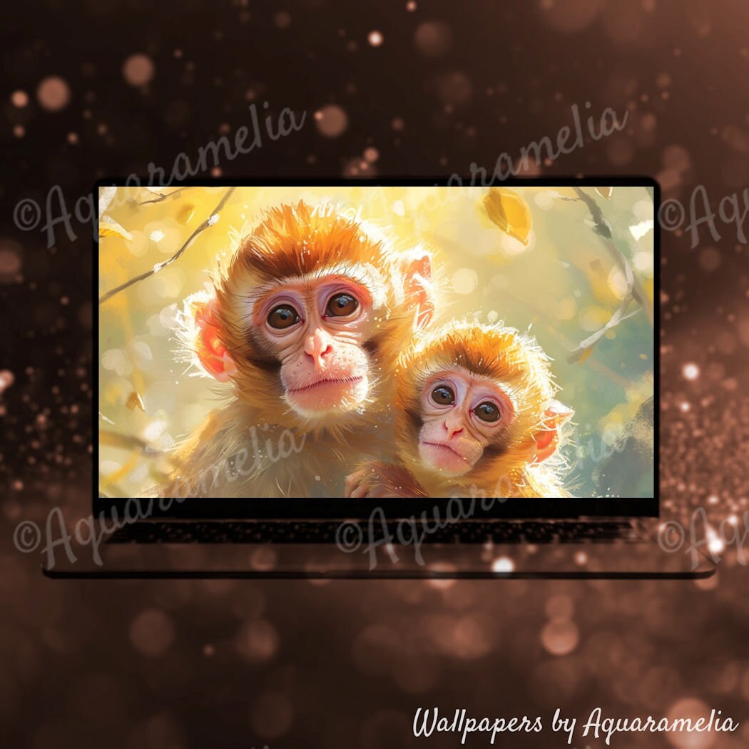 Cute Monkey Desktop Wallpaper, Cute Animal Wallpaper, Mothers Day Gift ...