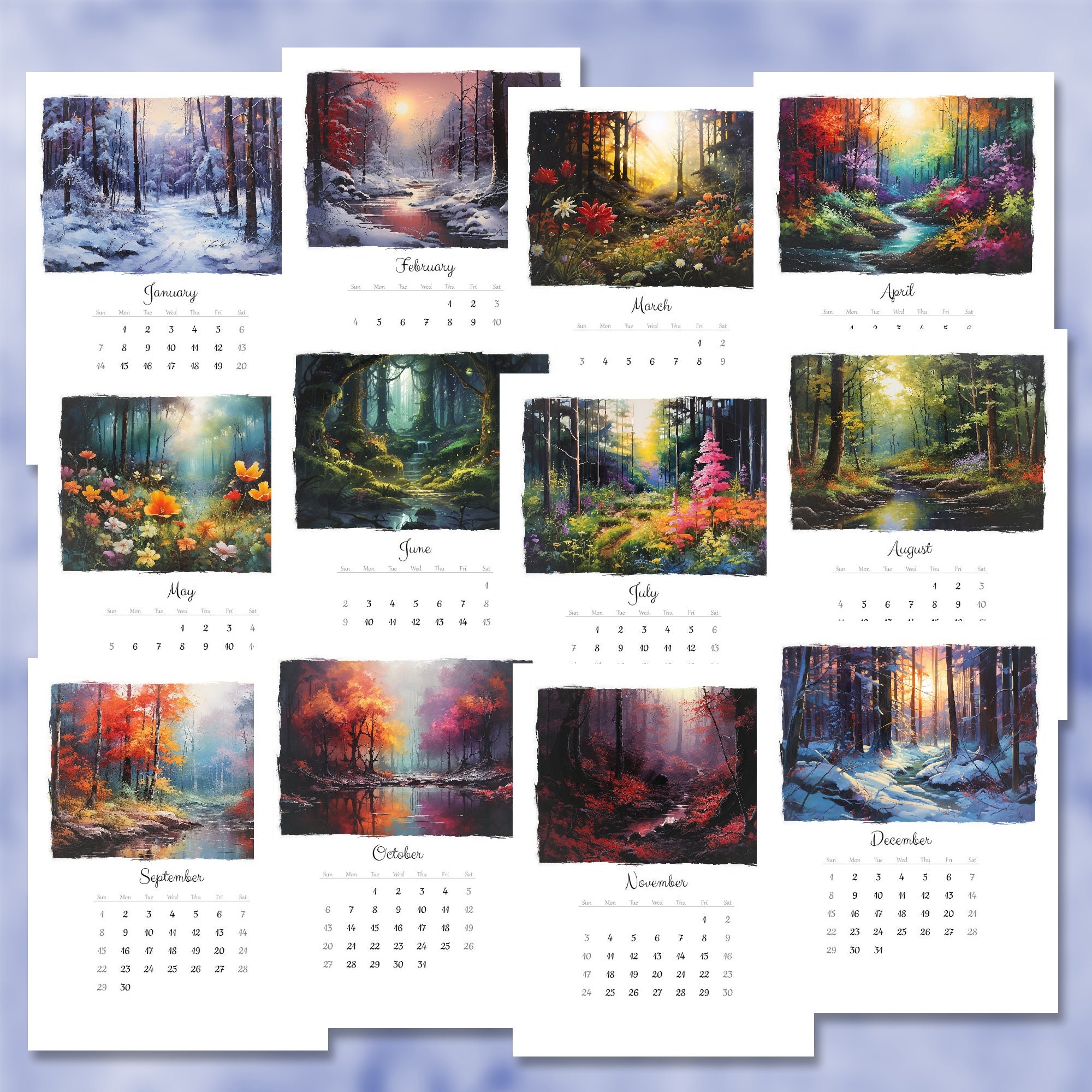 Printable Calendar 2025, Forest Painting, Artistic Monthly Calendar ...