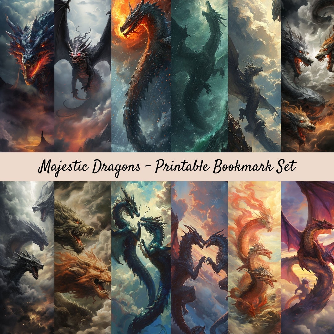 Printable Bookmark Set, Digital Bookmarks, Instant Download, Dragon ...