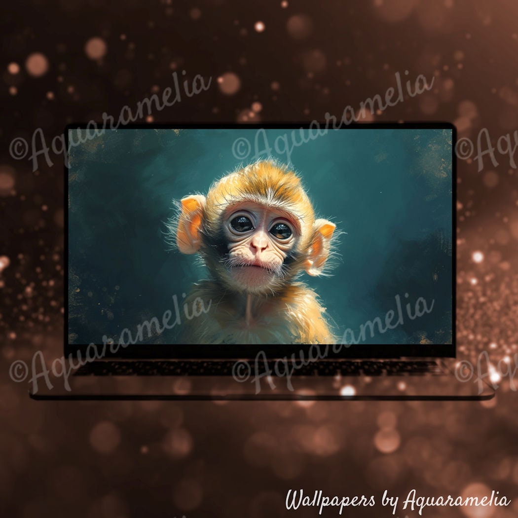 Cute Monkey Desktop Wallpaper, Cute Animal Wallpaper, Mothers Day Gift ...