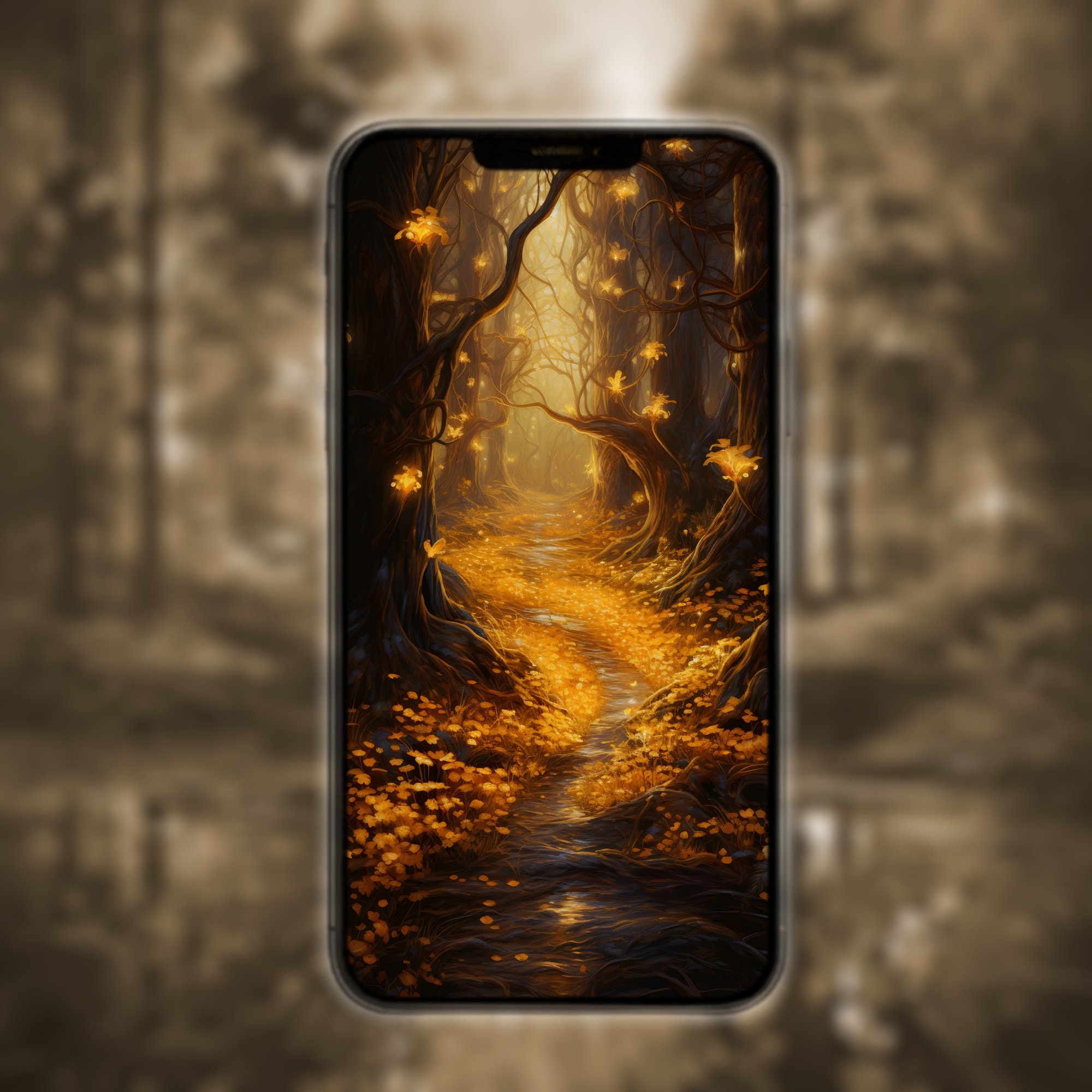 Gold Enchanted Forest Phone Wallpapers, Bundle of 7 Magical Fantasy ...