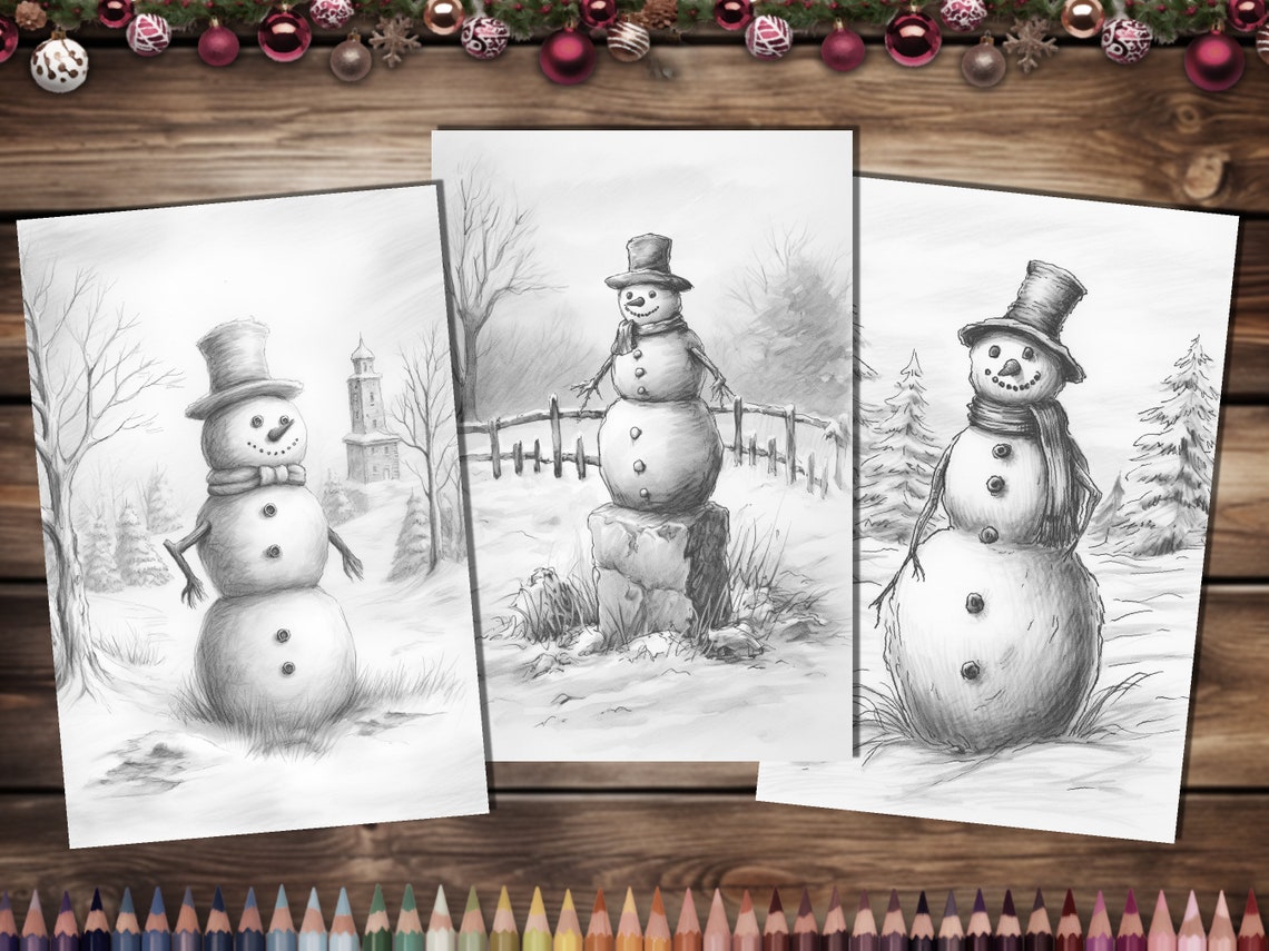 Happy Snowman Christmas Coloring Pages, Printable, Adult Coloring Book ...