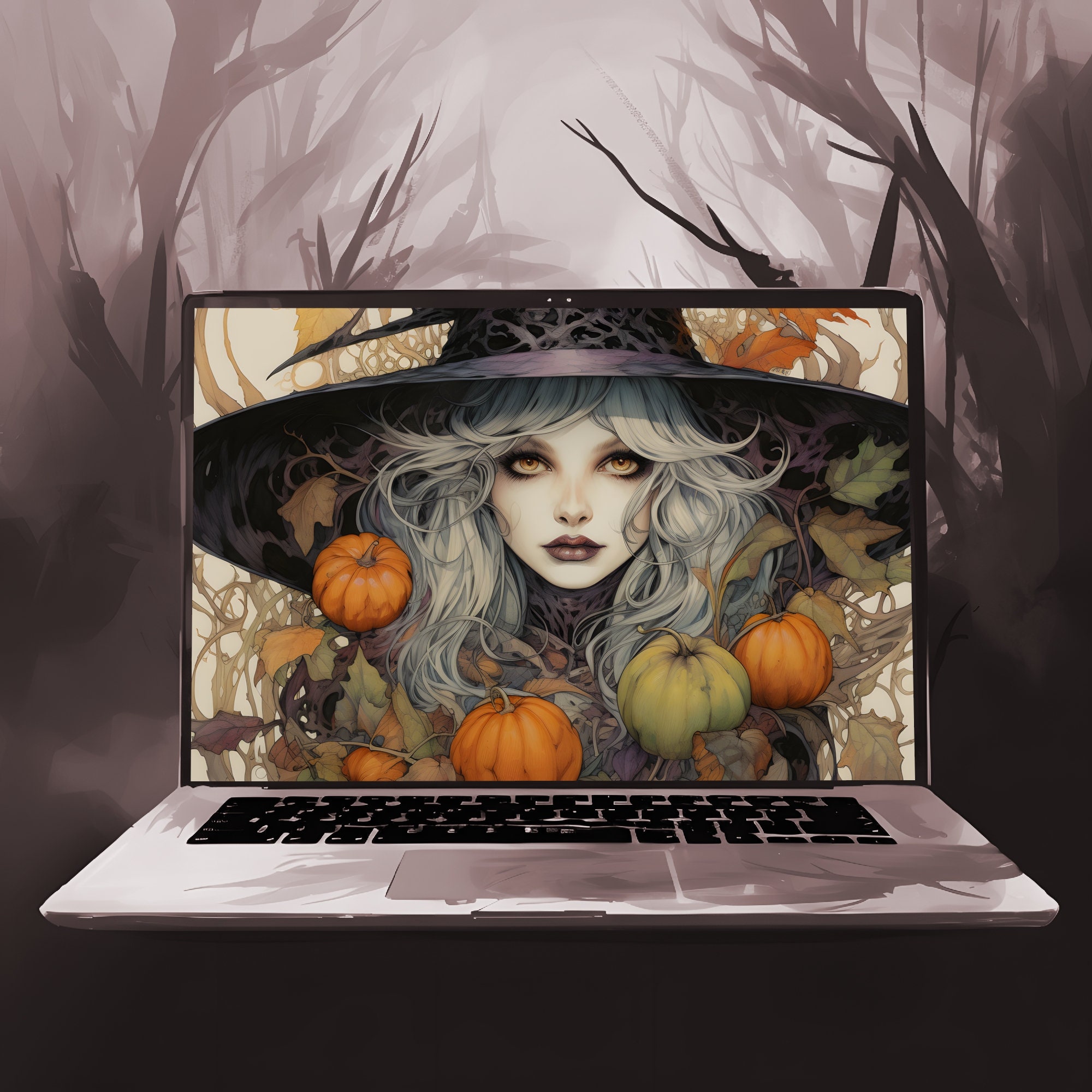 Halloween Witch Desktop Wallpapers, Bundle of 9 Magical Halloween Witch ...