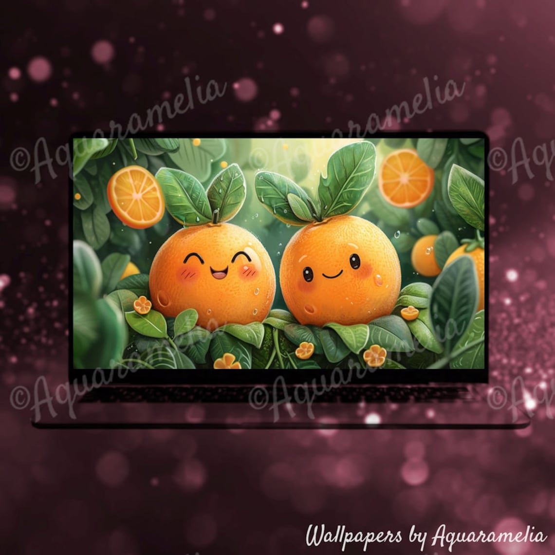 Cute Fruit Desktop Wallpaper, Kawaii Fruit Wallpaper, Food Lovers Gift ...