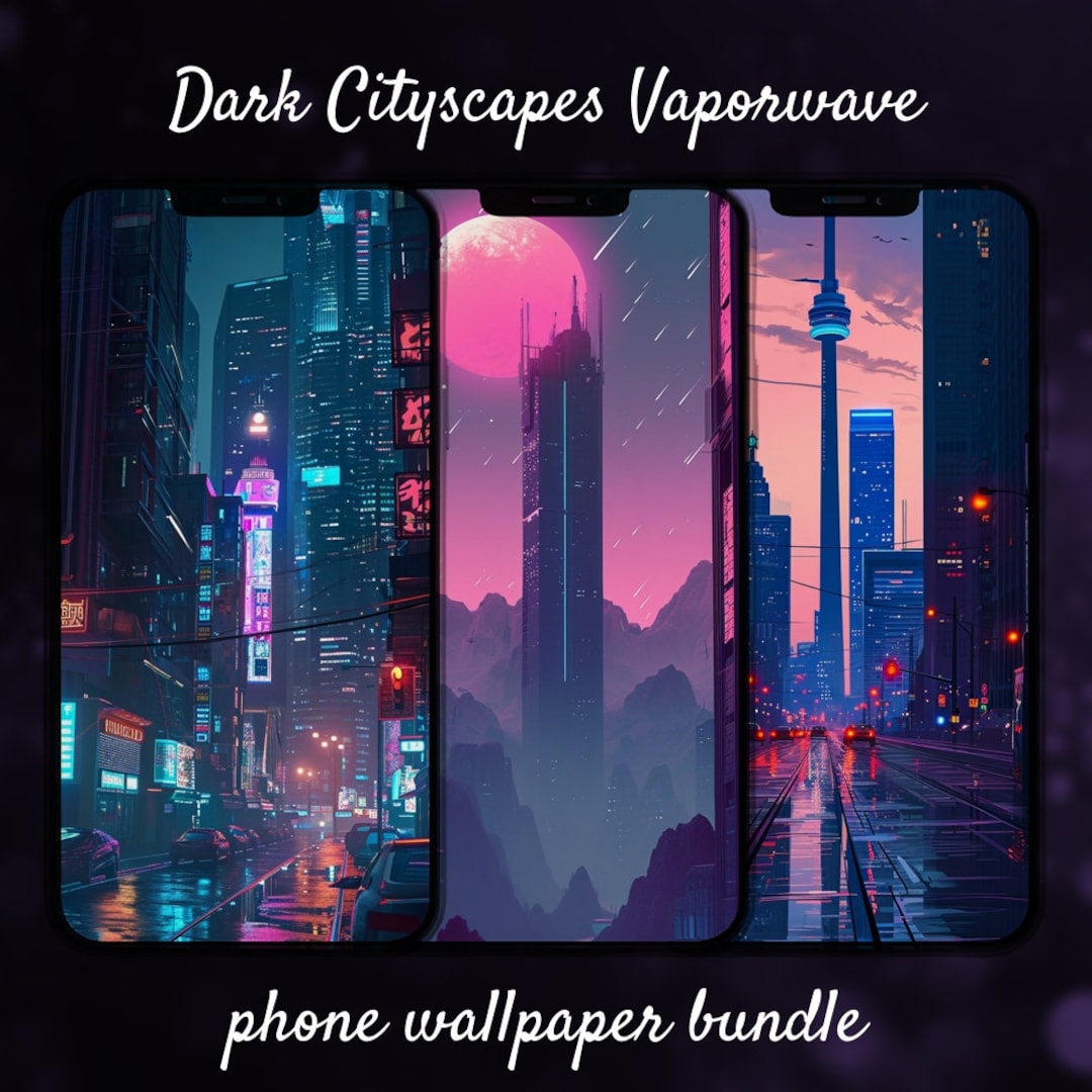 Synthwave City Cyberpunk Phone Background, Retrowave Urban Lock Screen ...