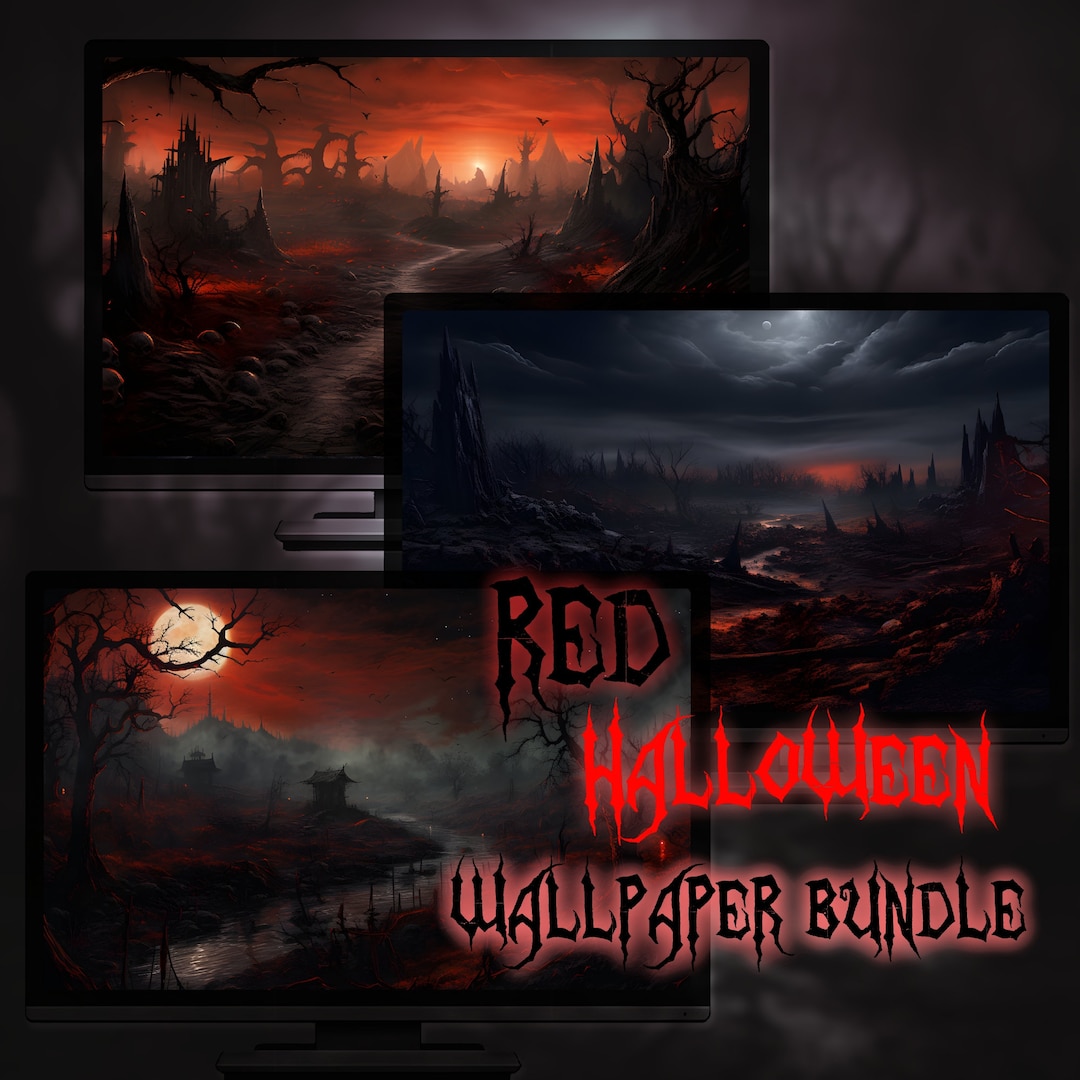 Red Halloween Desktop Wallpapers, Bundle of 7 Red Scary Dark Nightmare ...