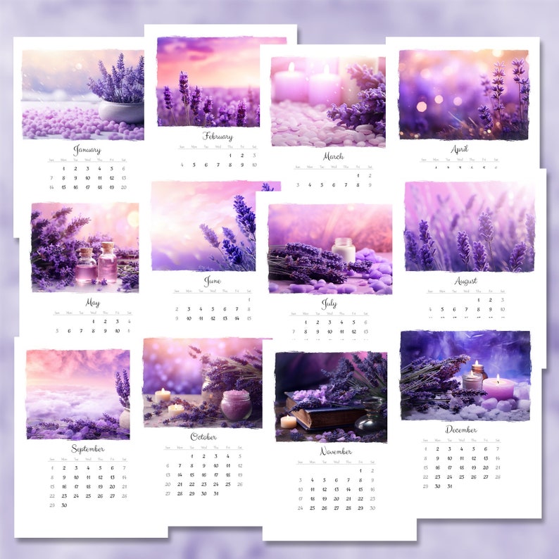 Printable Calendar 2024 Lavender Calm Relaxing Purple Floral - Etsy