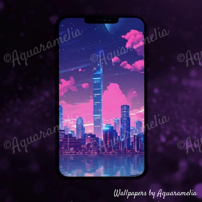 Synthwave City Cyberpunk Phone Background, Retrowave Urban Lock Screen ...