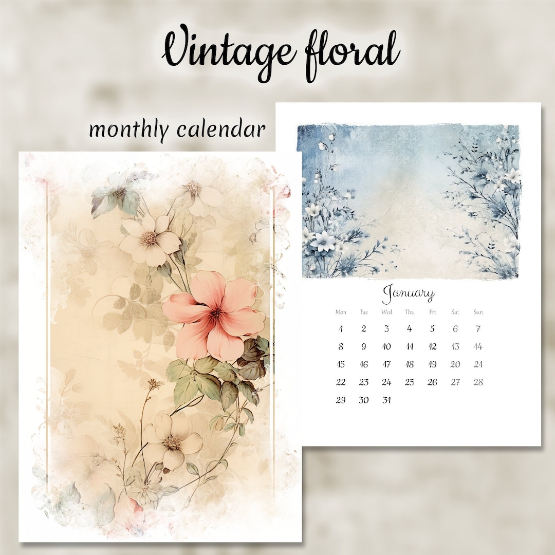 Printable Calendar 2025, Vintage Floral, Artistic Monthly Calendar ...