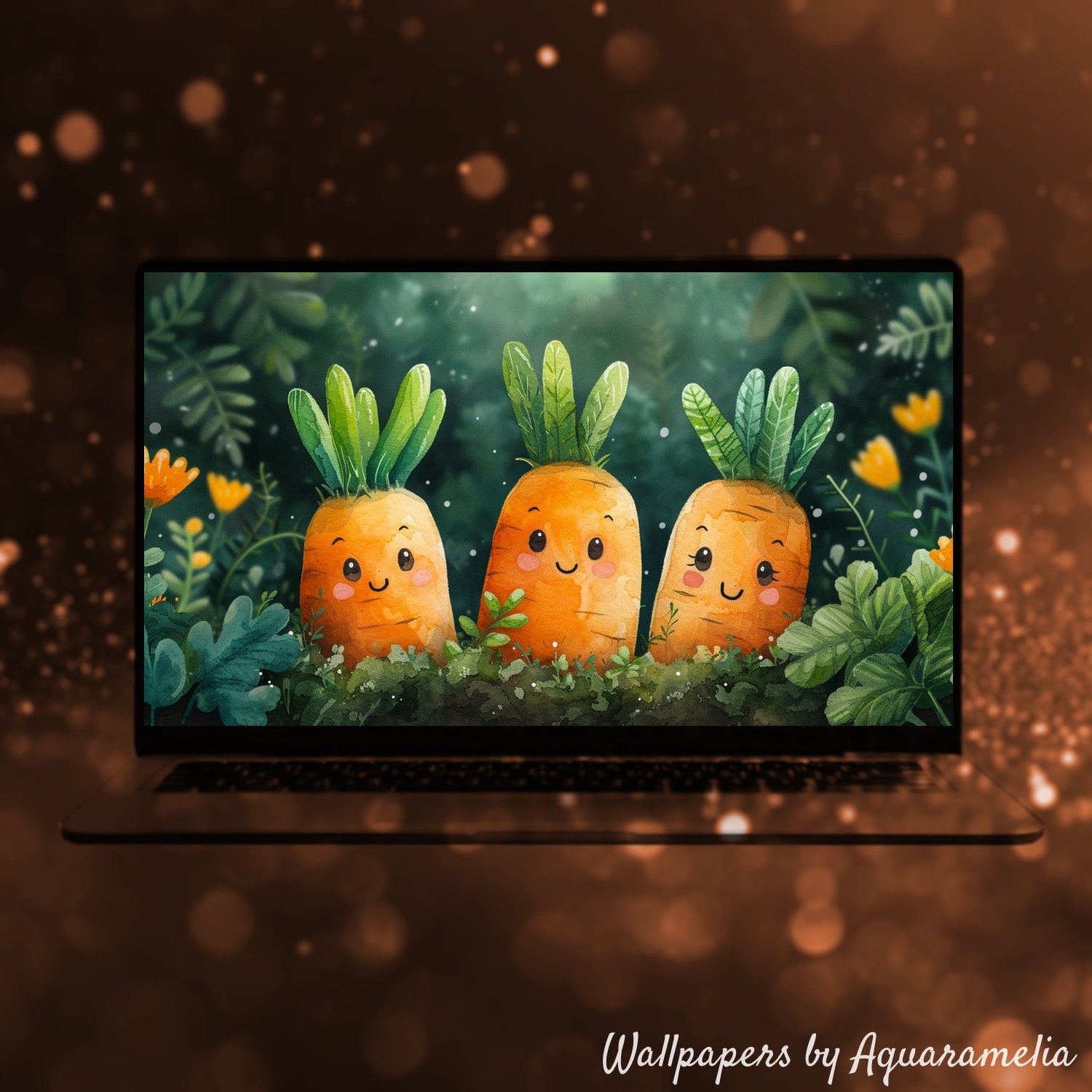 Cute Carrots Vegetable Desktop Wallpaper, Kawaii Vegetables Wallpaper ...