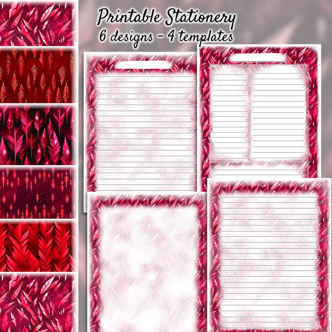 Beautiful Red Printable Paper Template for Gift Notes, Recipe Cards ...