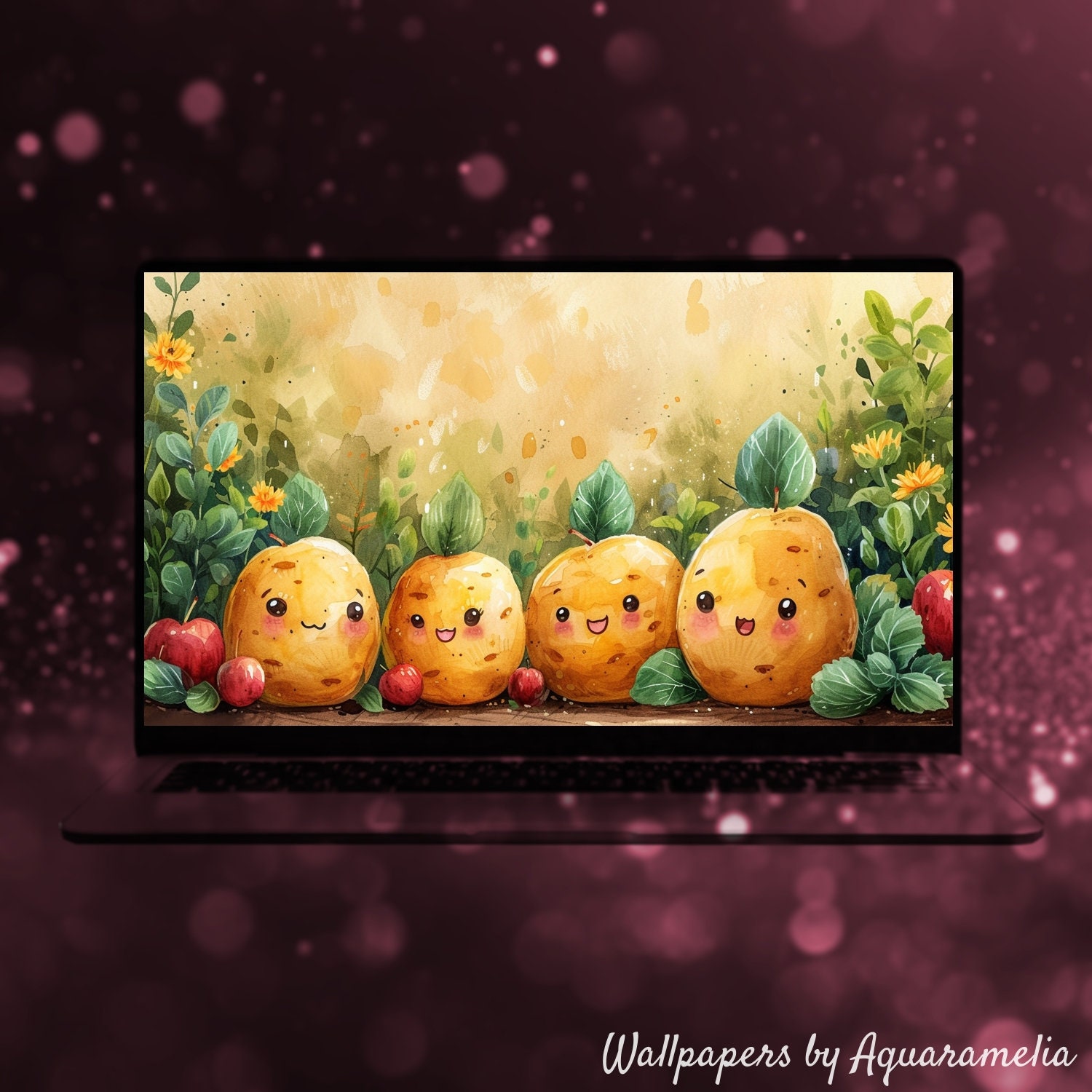 Cute Potato Vegetable Desktop Wallpaper, Kawaii Potato Wallpaper, Food ...