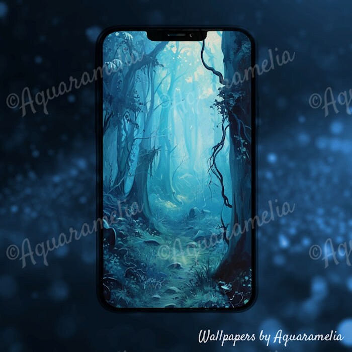 Blue Fantasy Forest Phone Background, Magic Forest Lock Screen ...