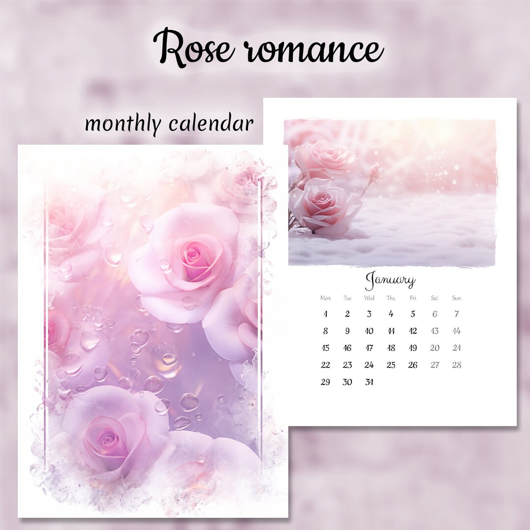 Printable Calendar 2024 Rose Romance Beautiful Cozy Floral - Etsy