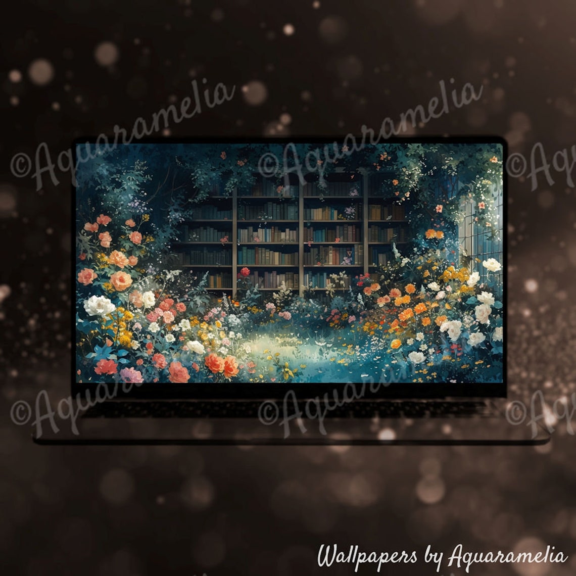 Floral Library Background, Romantic Books, Reading Desktop Background ...