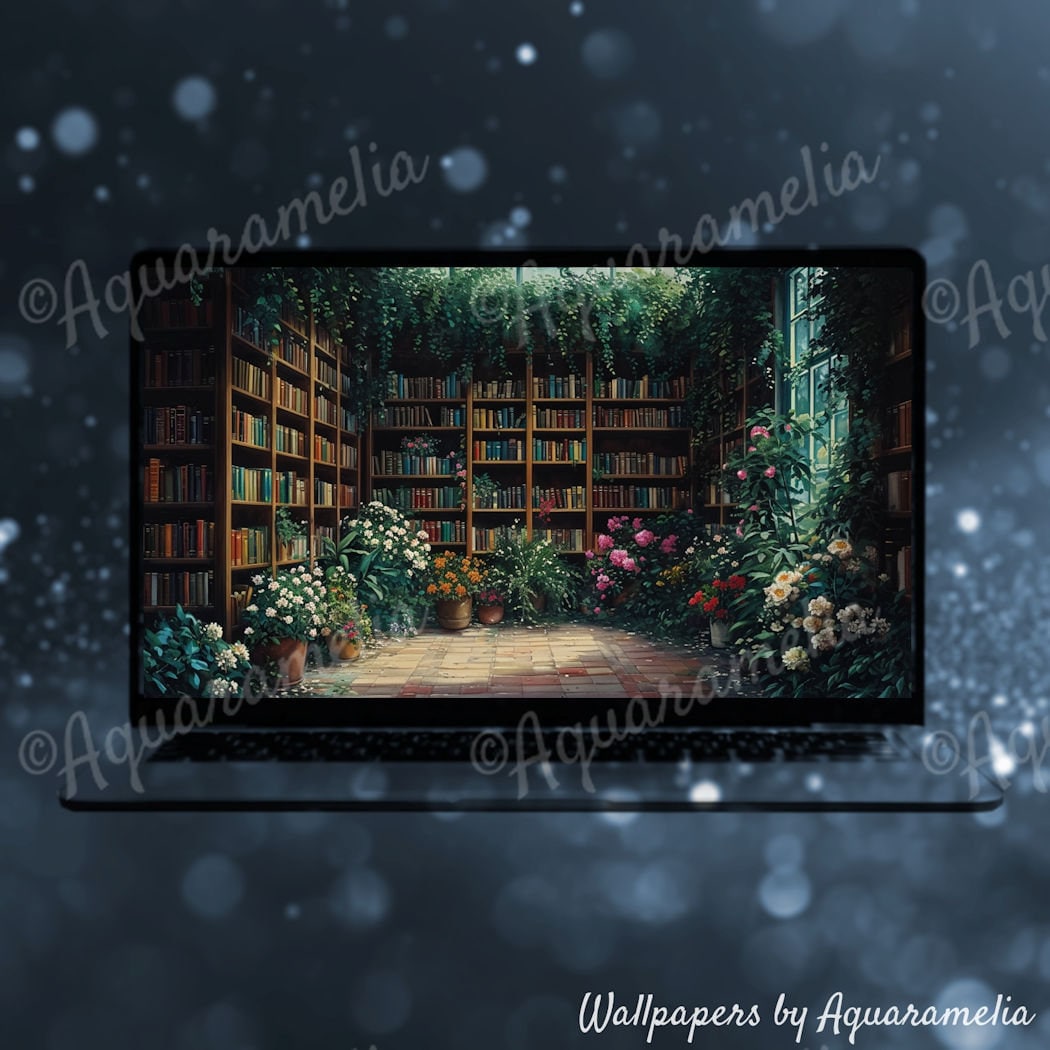 Botanical Library Background, Romantic Books, Reading Desktop ...