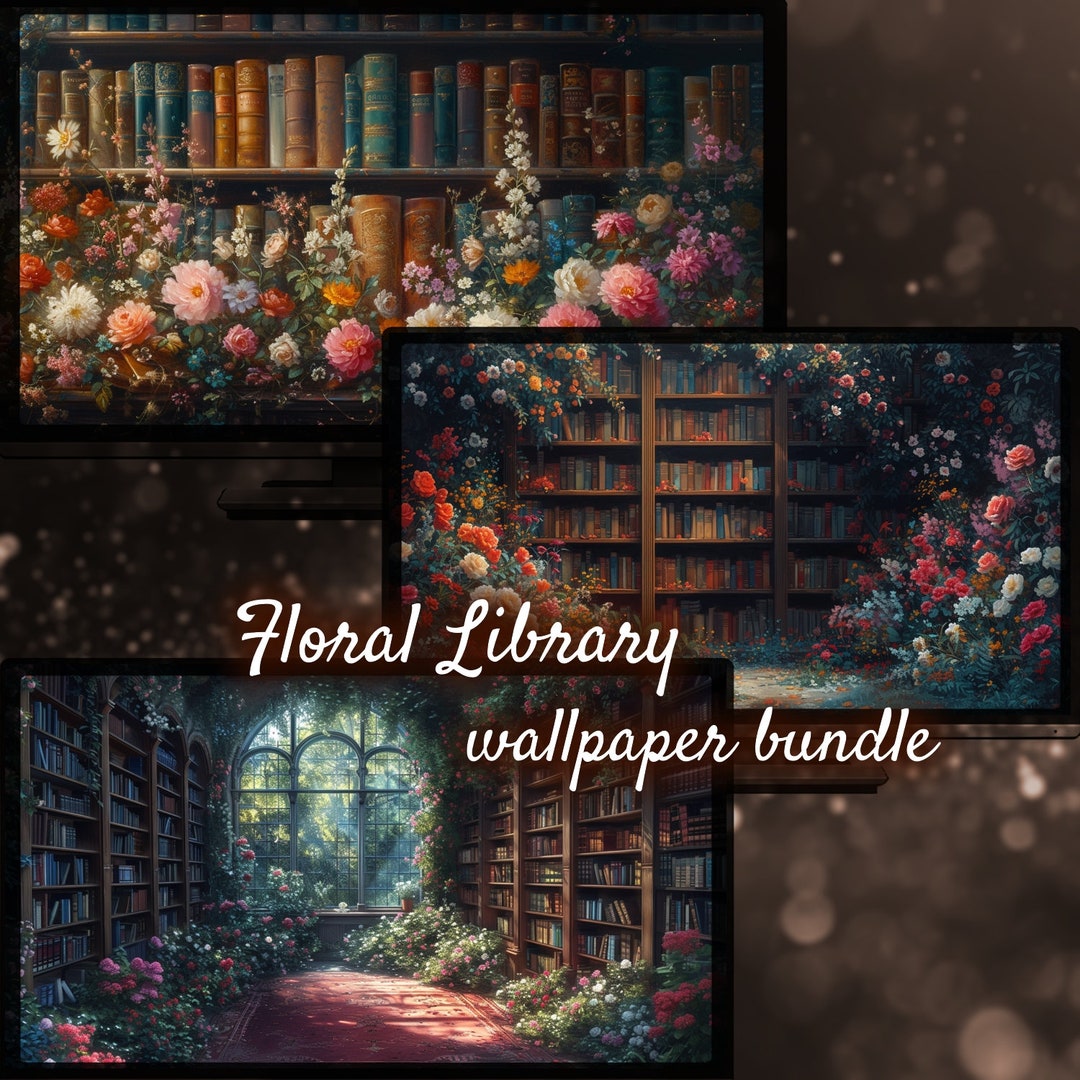 Floral Library Background, Romantic Books, Reading Desktop Background ...