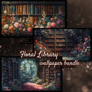 Floral Library Background, Romantic Books, Reading Desktop Background ...