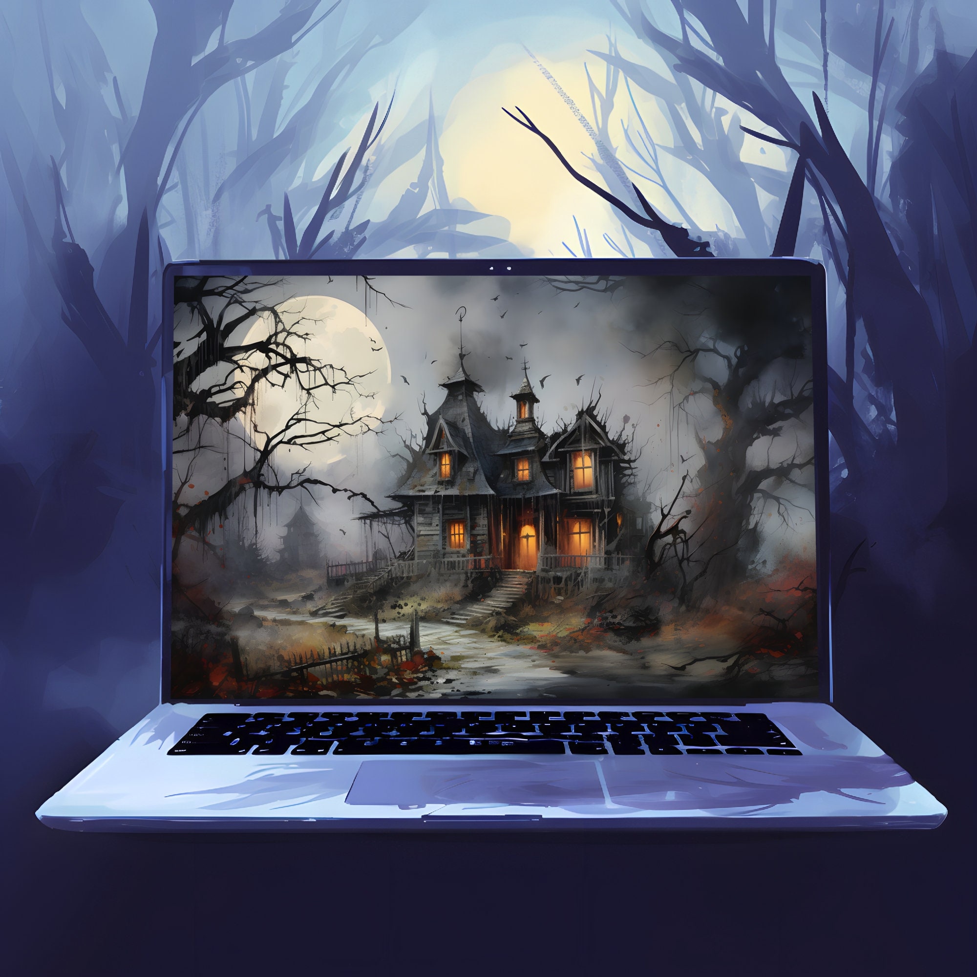Haunted House Desktop Wallpapers, Bundle of 7 Creepy Mansion Scary ...