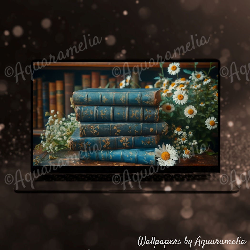 Floral Library Background, Romantic Flower Books, Reading Desktop ...