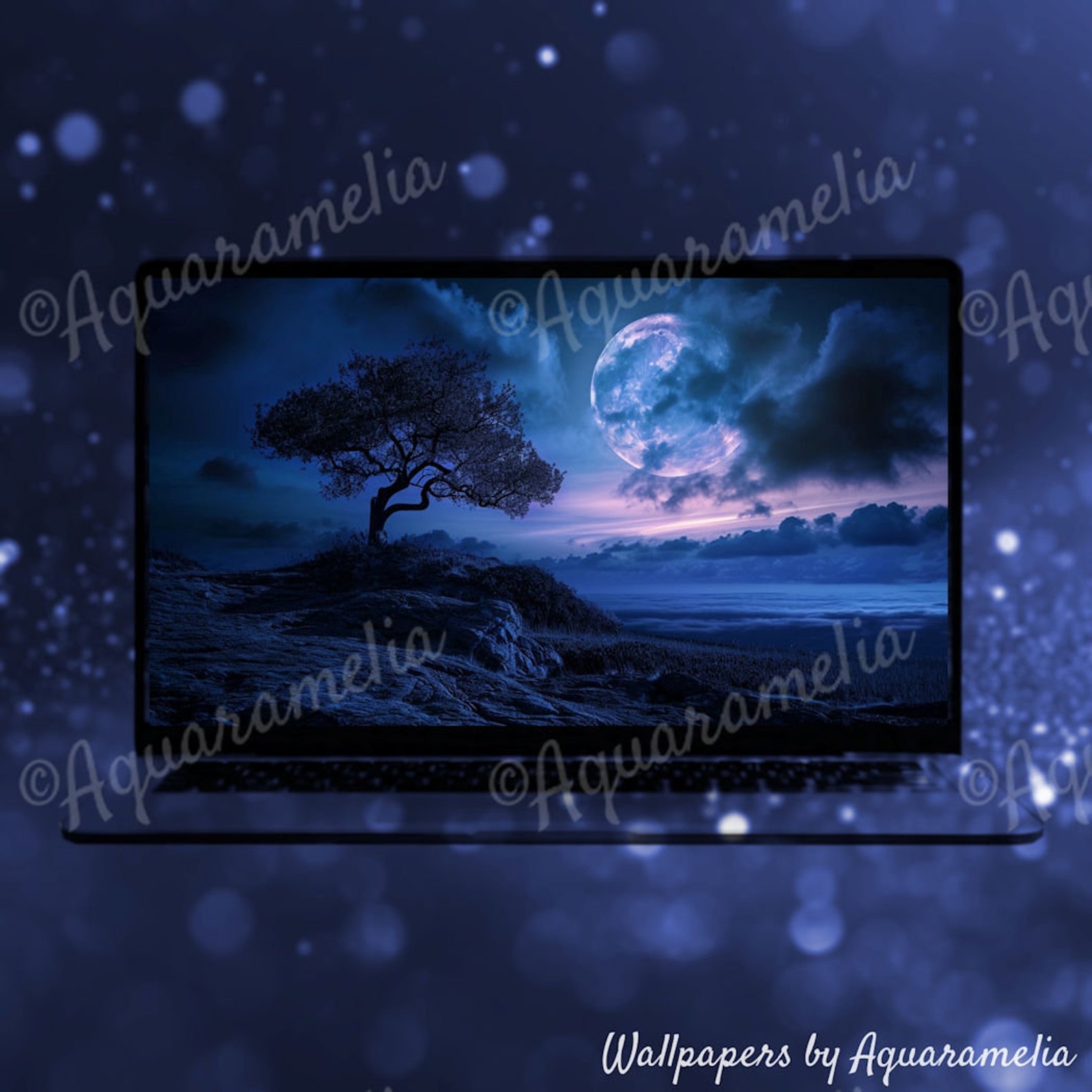Moon Night Fantasy Background, Dark Desktop Background, Fantasy ...