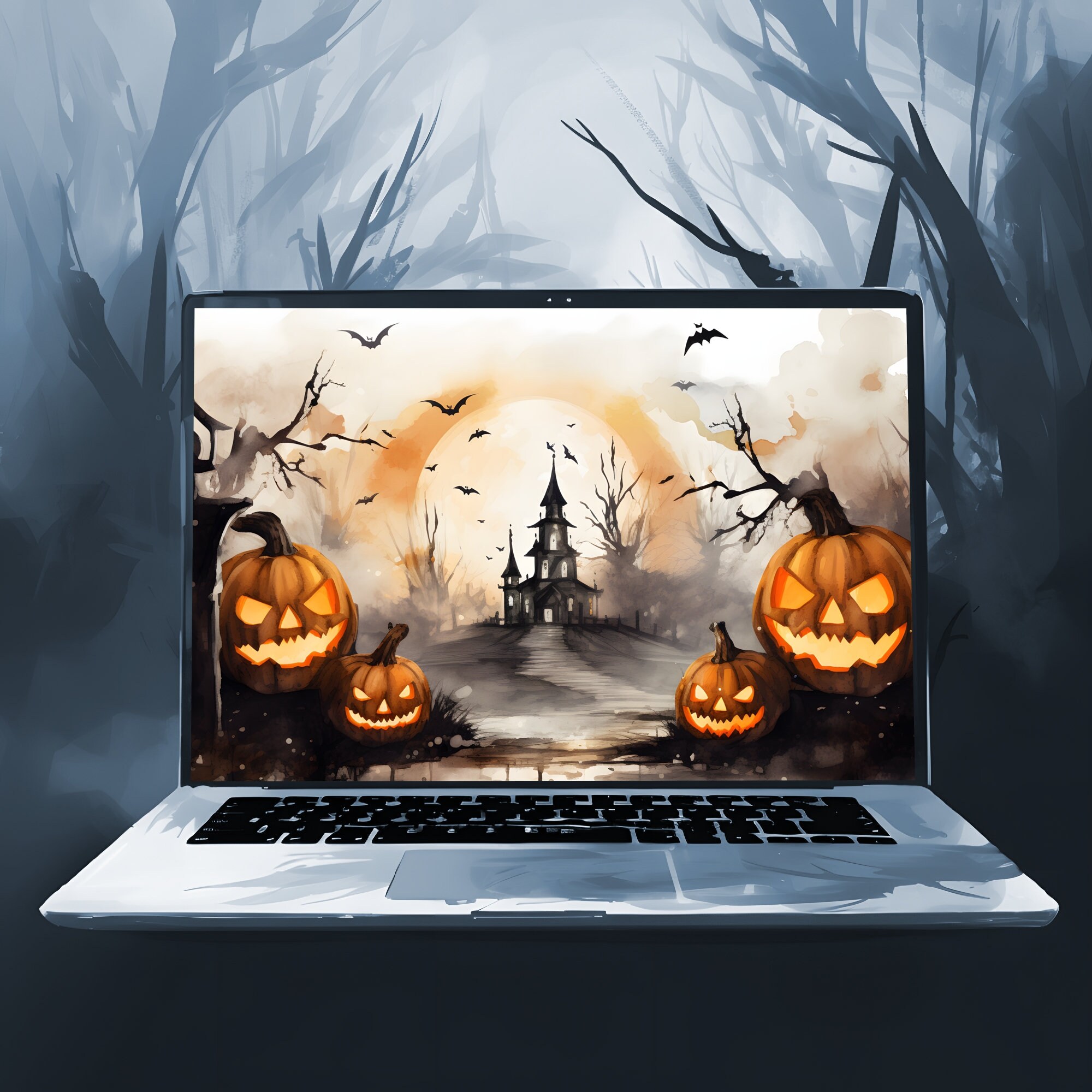 Spooky Halloween 2 Desktop Wallpapers, Bundle of 8 Jack-o-lantern ...