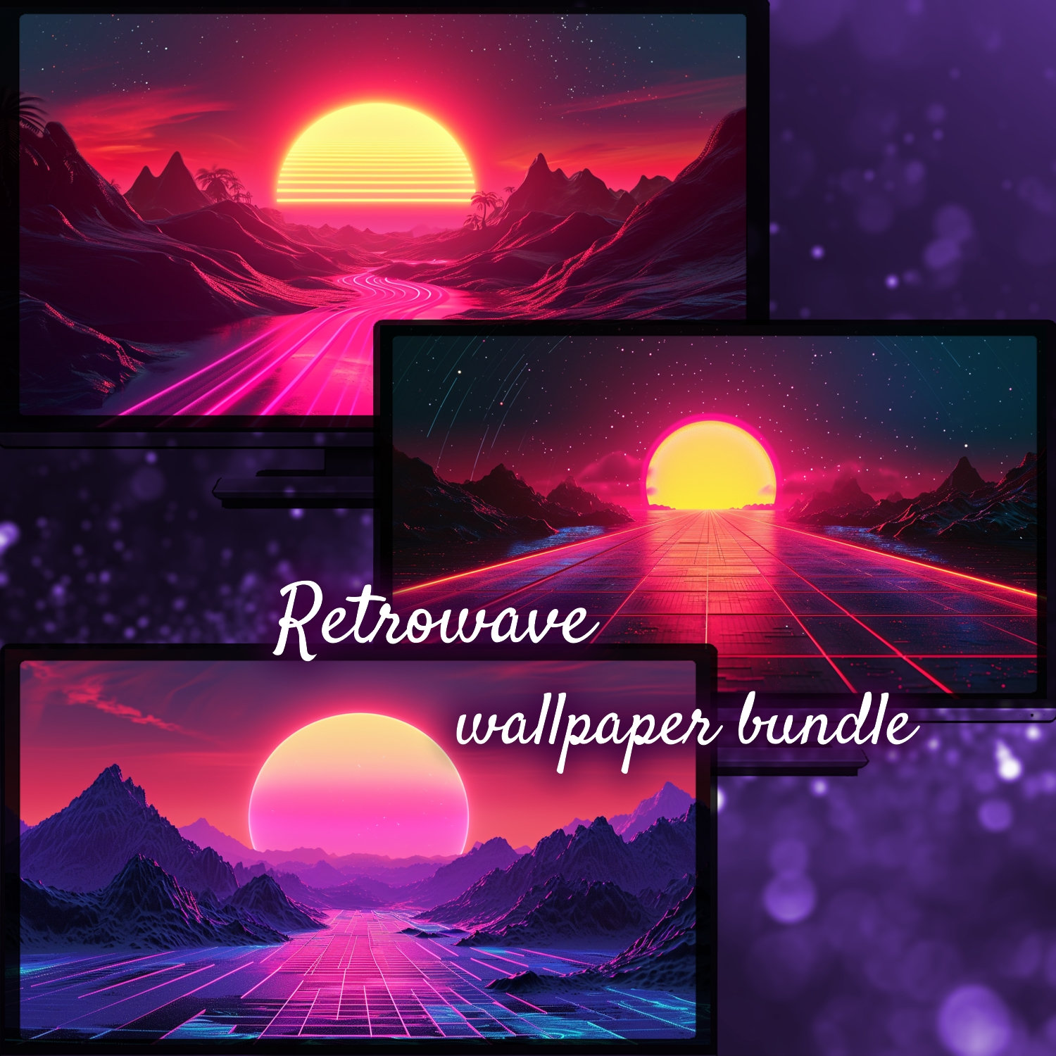 Retrowave Background, Synthwave Desktop Background, Vaporwave Wallpaper ...