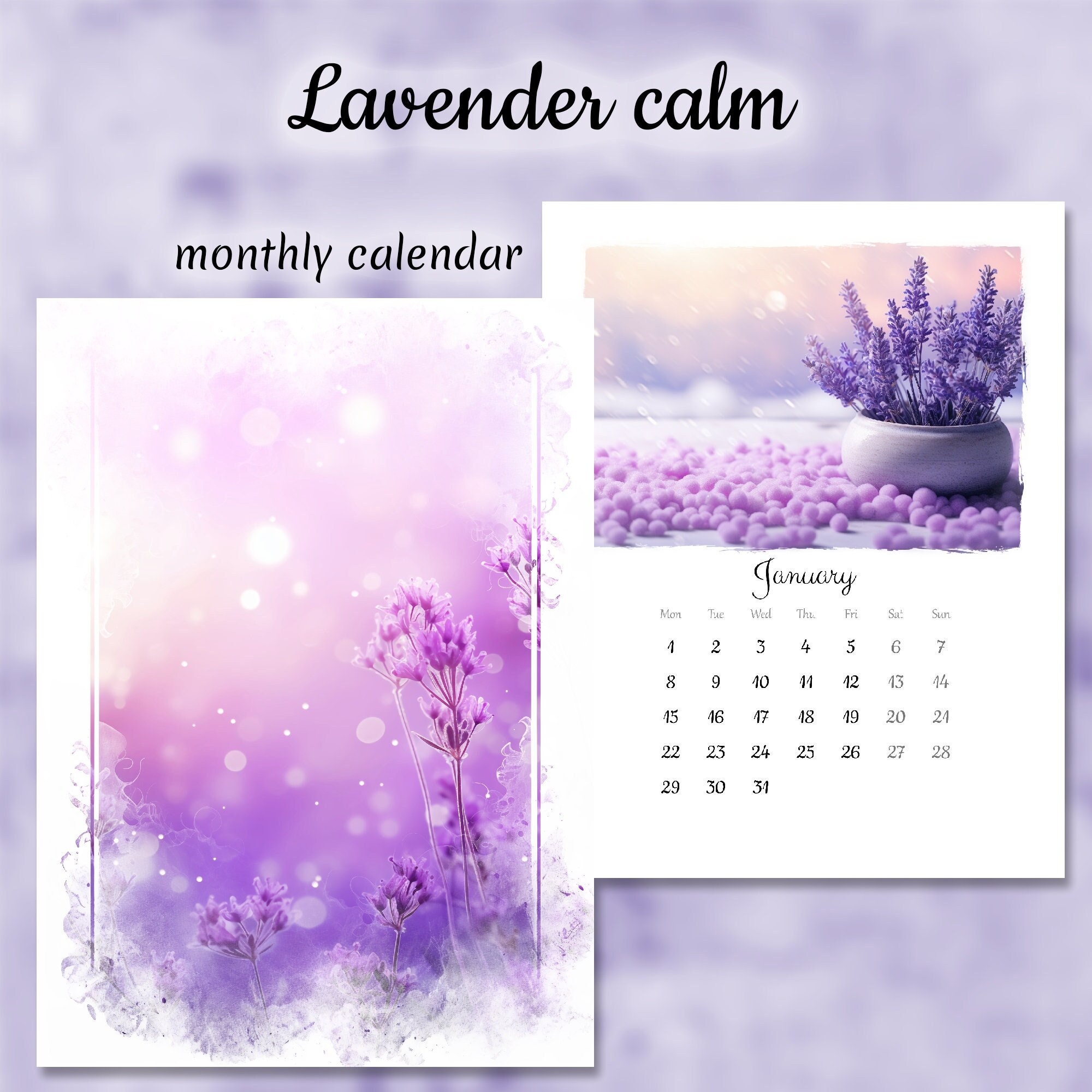 Printable Calendar 2024 Lavender Calm Relaxing Purple Floral - Etsy