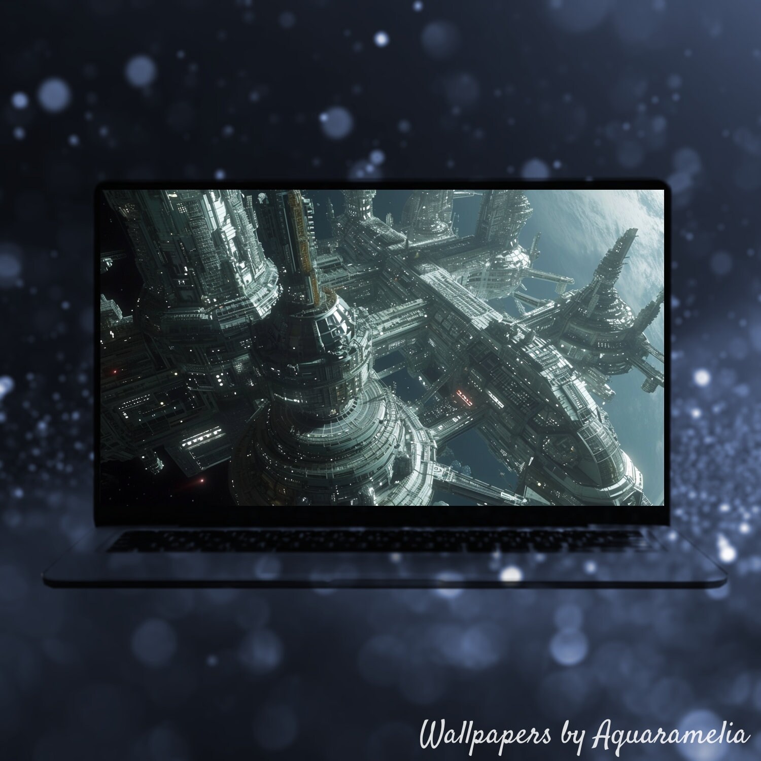 Space Station Scifi Computer Background, Futuristic Desktop Background ...