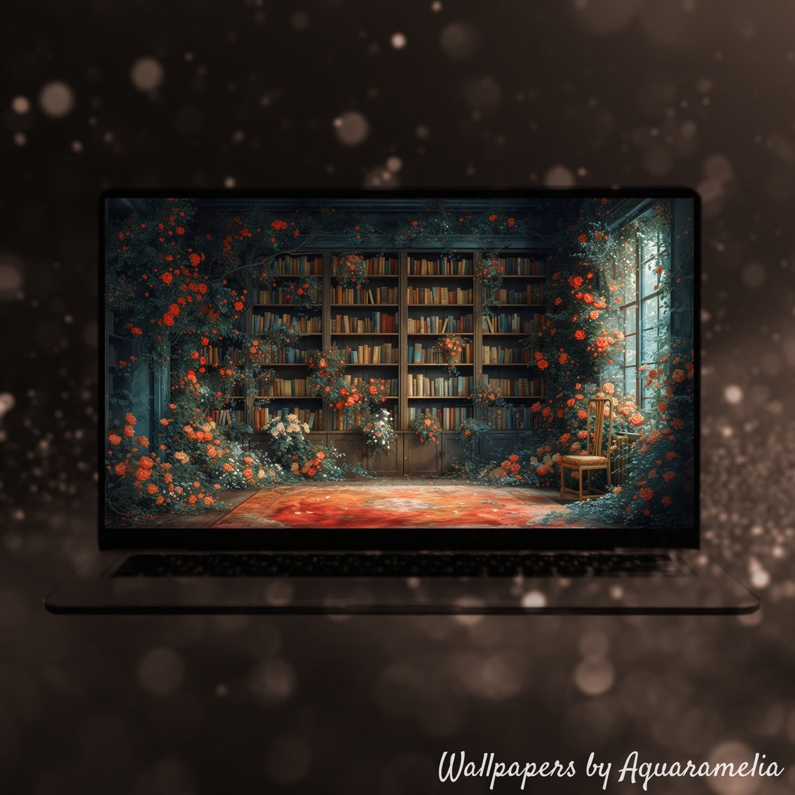 Floral Library Background, Romantic Books, Reading Desktop Background ...
