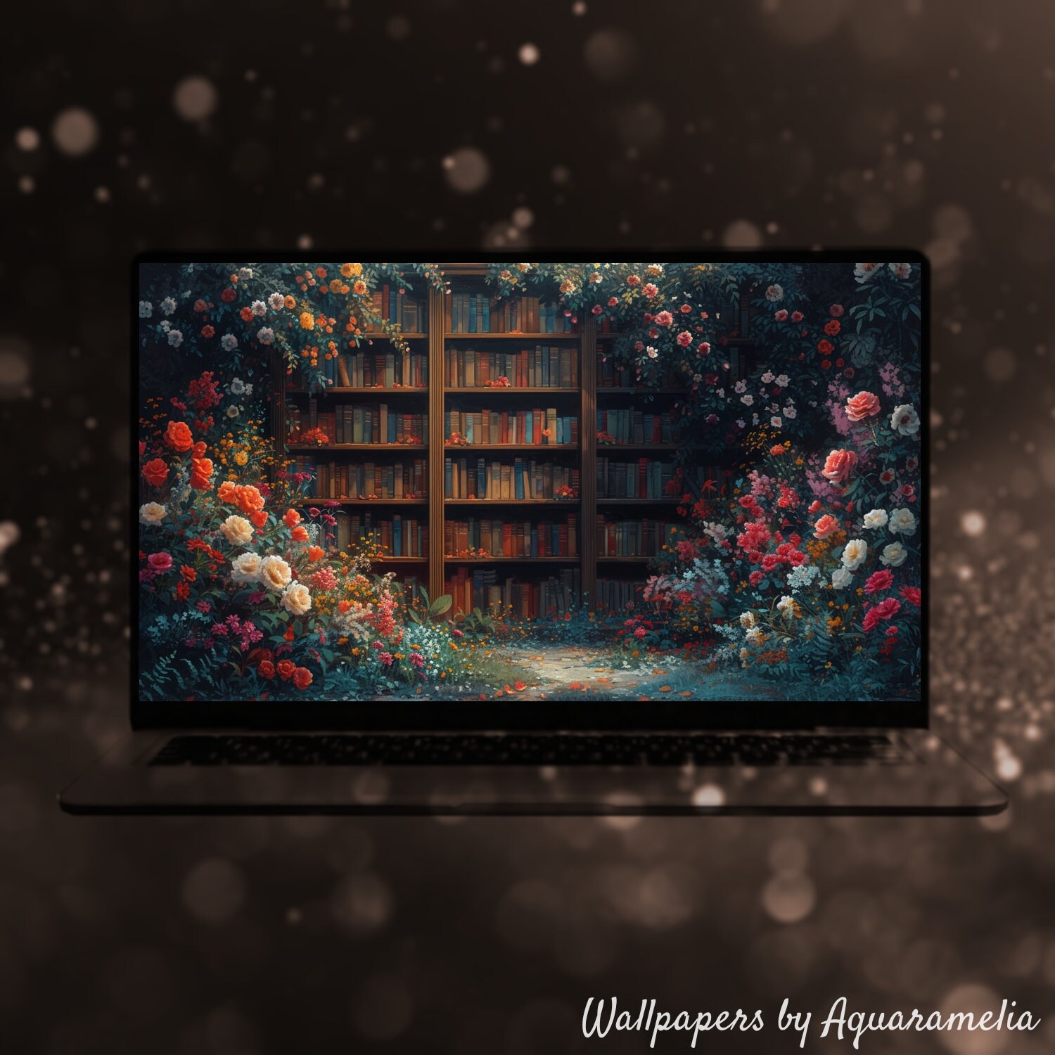 Floral Library Background, Romantic Books, Reading Desktop Background ...